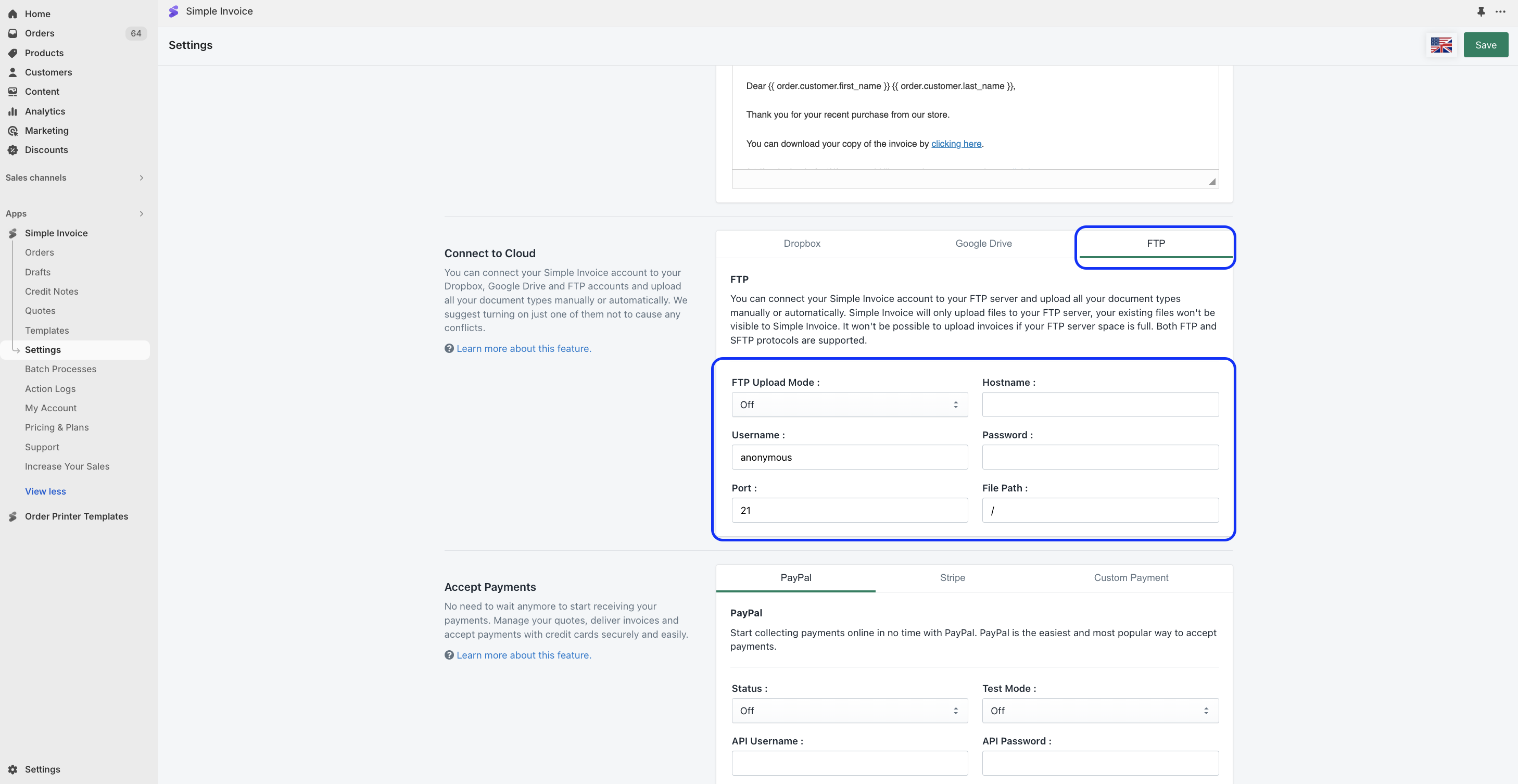 How can I upload my invoices to an FTP server? – Simplio Support