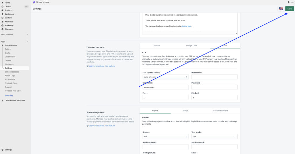 How can I upload my invoices to an FTP server? – Simplio Support