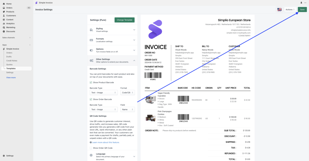 How can I display barcodes on my invoices? – Simplio Support