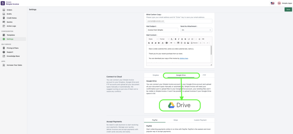 How can I upload my invoices to Google Drive? – Simplio Support